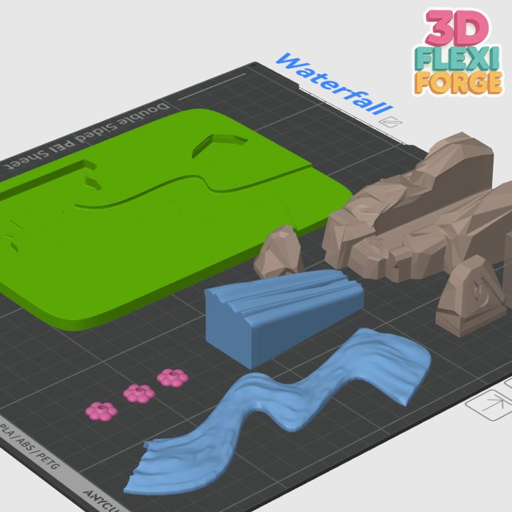 3D Printable 🦓 New Flexi Zebra + Waterfall Diorama Set 🌿💦 by 3D FLEXI FORGE